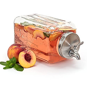 Glass Beverage Dispenser for Parties - 100% Leakproof Stainless Steel Spigot - Drink Dispenser for fridge, Liquid Laundry Detergent Dispenser, Compote & Water Dispenser Countertop, 1.5-Gallon Jug