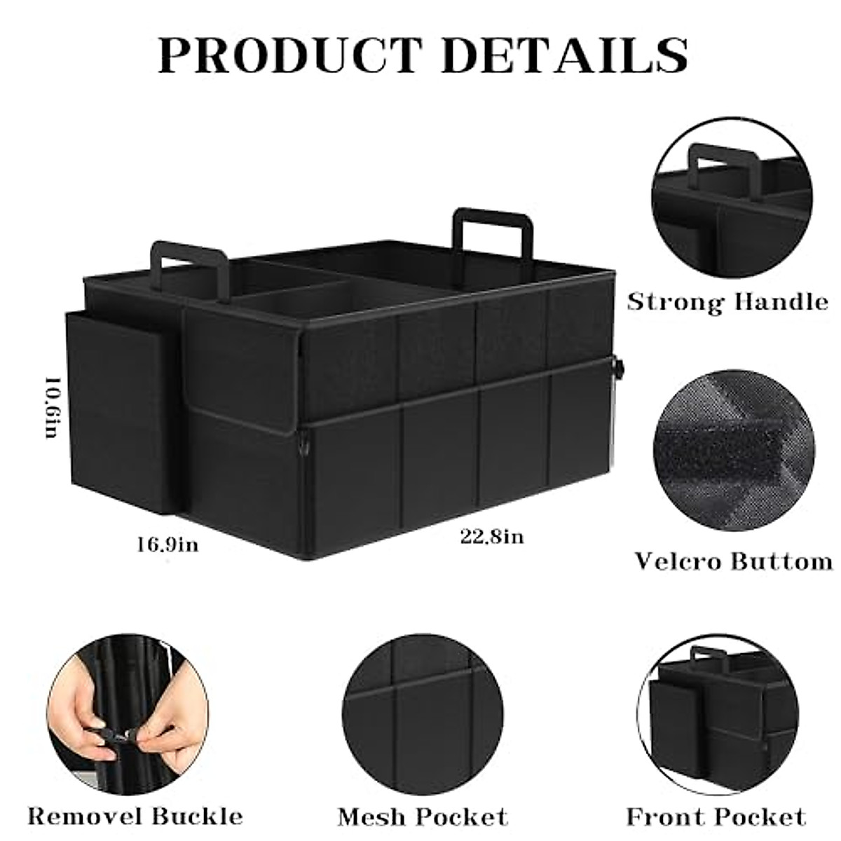 Car Trunk Organizer – Collapsible, Multi-Compartment for SUVs, Trucks & Cars for Groceries, Tools & Work Materials – Truck & Car Accessories for Women and Men (GRAY)