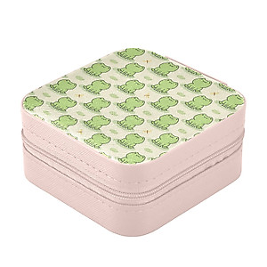 linqin Travel Jewelry Box Organizer Cute Frog Pattern Portable Jewelry Storage Box Case for Earring Rings Necklace Bracelets Accessories Gifts for Women Gis Wife Daughter