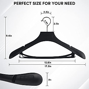DEDU Plastic Extra Wide Shoulder Suit Hangers for Men 20 Pack Width 17.3", Black Sweater Hangers no Shoulder Bump Non Slip for Thick Sweaters, Clothes Hangers with Pants Bar 360° Swivel Metal Hook