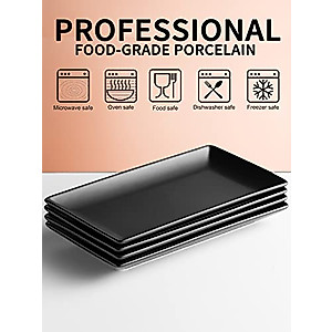 Gomakren Black Serving Platter Set of 4 Porcelain Serving Plates Rectangular Serving Dishes and Platters Serving Trays for Party Food Appetizer Salads Sushi, 10 Inches Black Serveware Gifts