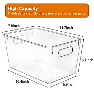Moretoes 4 Pack Clear Plastic Storage Bins, Kitchen Organization Cabinet Fridge Organizer, Pantry Organization and Storage Bins
