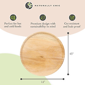 Naturally Chic Palm Leaf Trays – 13 Inch Round - Bamboo Like, Eco Friendly, Disposable, Compostable and Biodegradable Serving Platters for Charcuterie Boards, Catering and Parties
