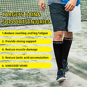 EVOPLECI 20-30mmHg Black Calf Compression Sleeve Men and Women Wide Calf Sleeve Brace Compression Socks for Leg Support Shin Splint Pain Relief (White, Small)
