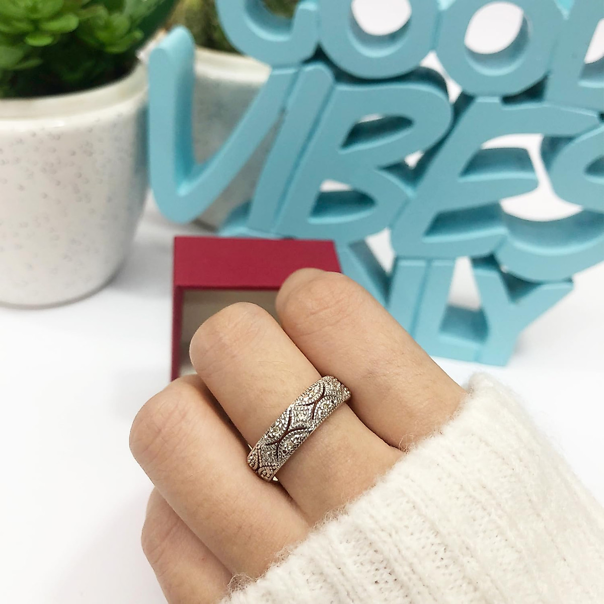 AFFY Sterling Silver Diamond Accent Band Ring (I-J Color, I2-I3 Clarity) Ring Size-8.5