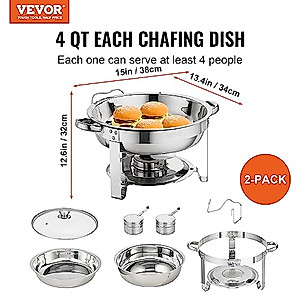 VEVOR Round Catering Warmer Server Chafing Dish Buffet Set, 2 Packs, 4 Quart