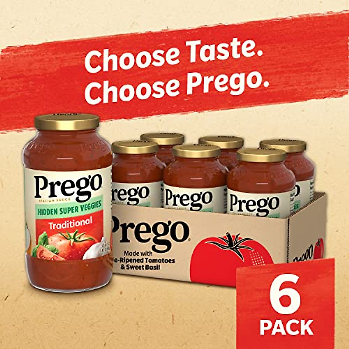 Prego Hidden Super Veggies Traditional Pasta Sauce, 24 Oz Jar (Case of 6)