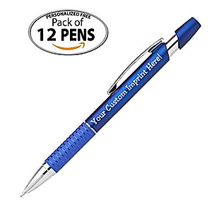 Personalized Ballpoint Pens Click action Custom Black writing ink - The Sleeker - Full color Printed Name Pens with Your Logo/Text/Message FREE PERSONALIZATION - 12 Qty (Assorted)
