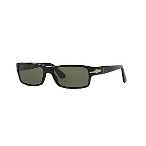 Persol PO2747S Rectangular Sunglasses, Black/Green Polarized, 57 mm