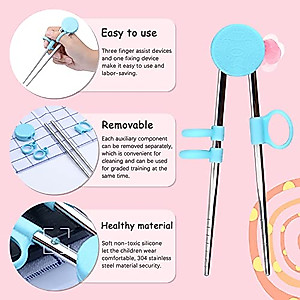 Quimoy Chopsticks for Kids,Learning Chopstick Helper,Stainless Steel Reusable Kids Chopsticks for Learning and Training,2 Pairs of Chopsticks