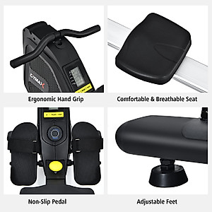 GYMAX Folding Magnetic Rowing Machine, 8 Level Adjustable Rower with LCD Monitor & Device Holder, Full Body Workout Home Gym Exercise Equipment for Small Space