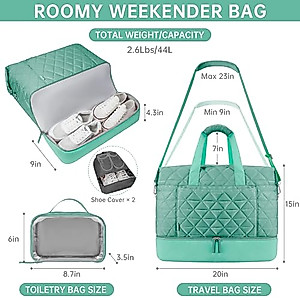 ETRONIK Weekender Bag for Women with 17 inch Laptop Compartment, 44L Travel Duffle Bag with Shoe Compartment & Wet Pocket, Carry on Overnight Bag with Toiletry Bag for Travel, Hospital, Sports, Green