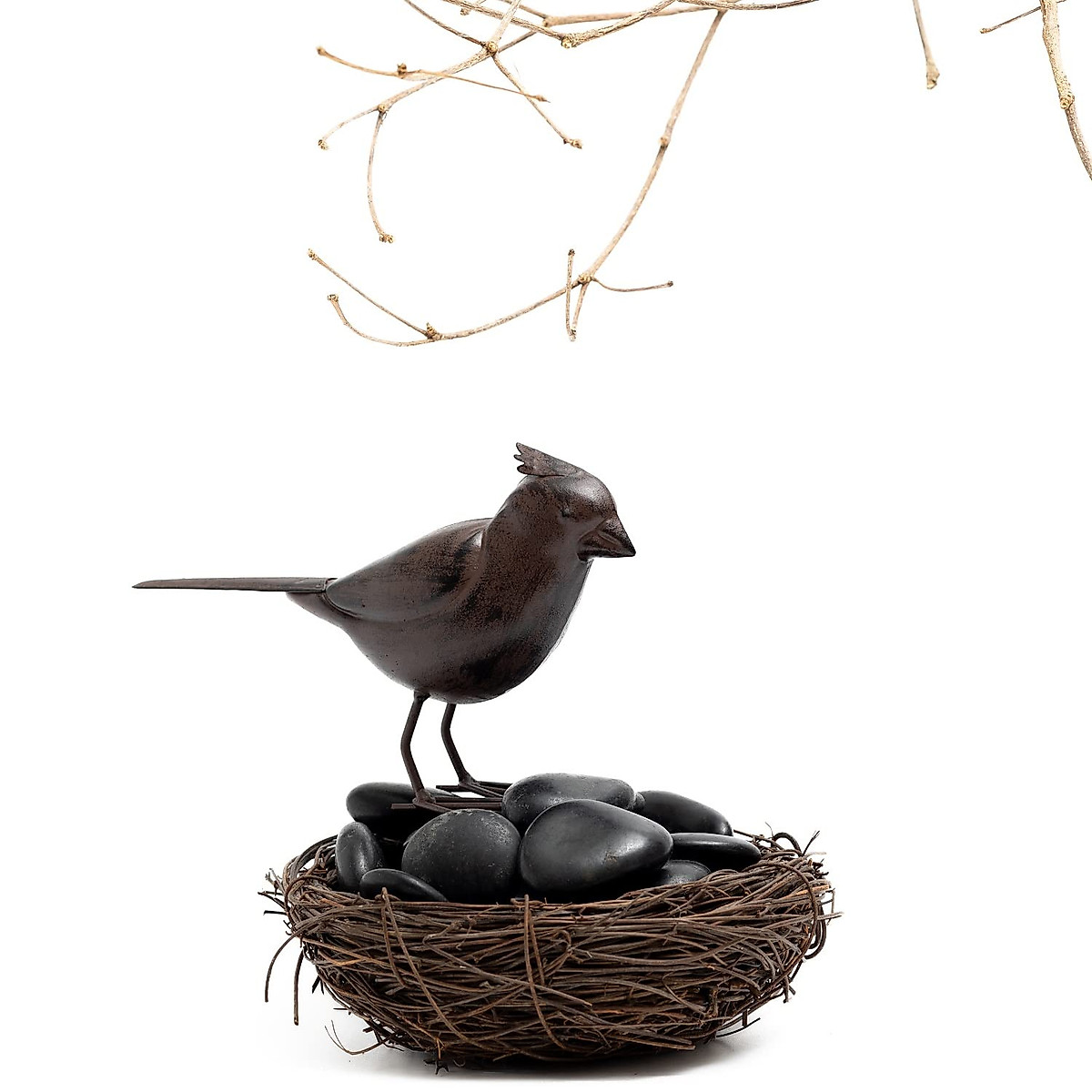 Decorative Small Nostalgia Style Cute Bird Art Iron Sculpture Figurine Home & Office & Garden Decoration, Rust/Brown (Cardinal Bird)