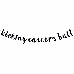 Black Glitter Kicking Cancer's Butt Banner, Straight Outta Chemo/Cancer Free, Cancer Survivor Celebration Party Decor Supplies