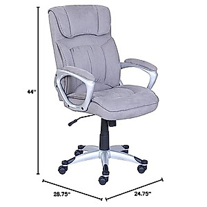Serta Executive Office Chair Ergonomic Computer Upholstered Layered Body Pillows, Contoured Lumbar Zone, Microfiber, Black Base, Fabric, Grey/Silver