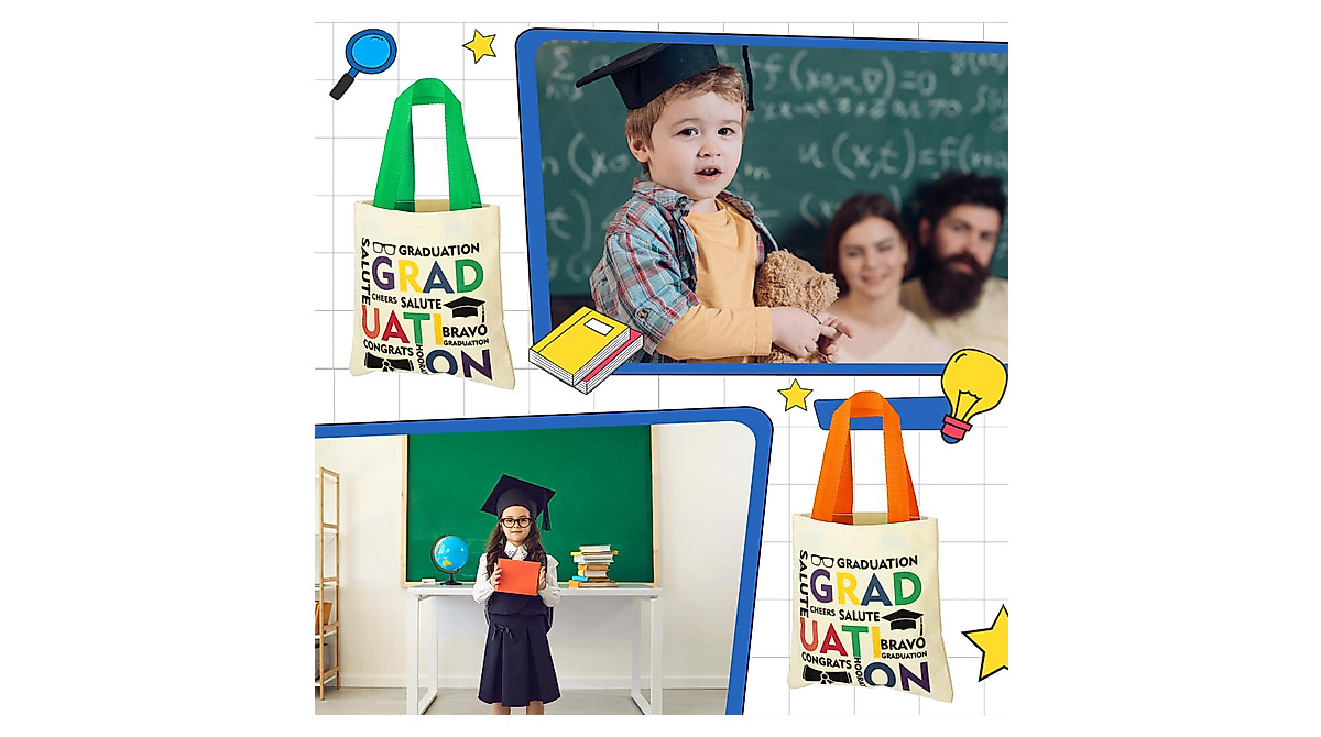 Mini Graduation Tote Bags for Kids - 24 Colorful Party Favors