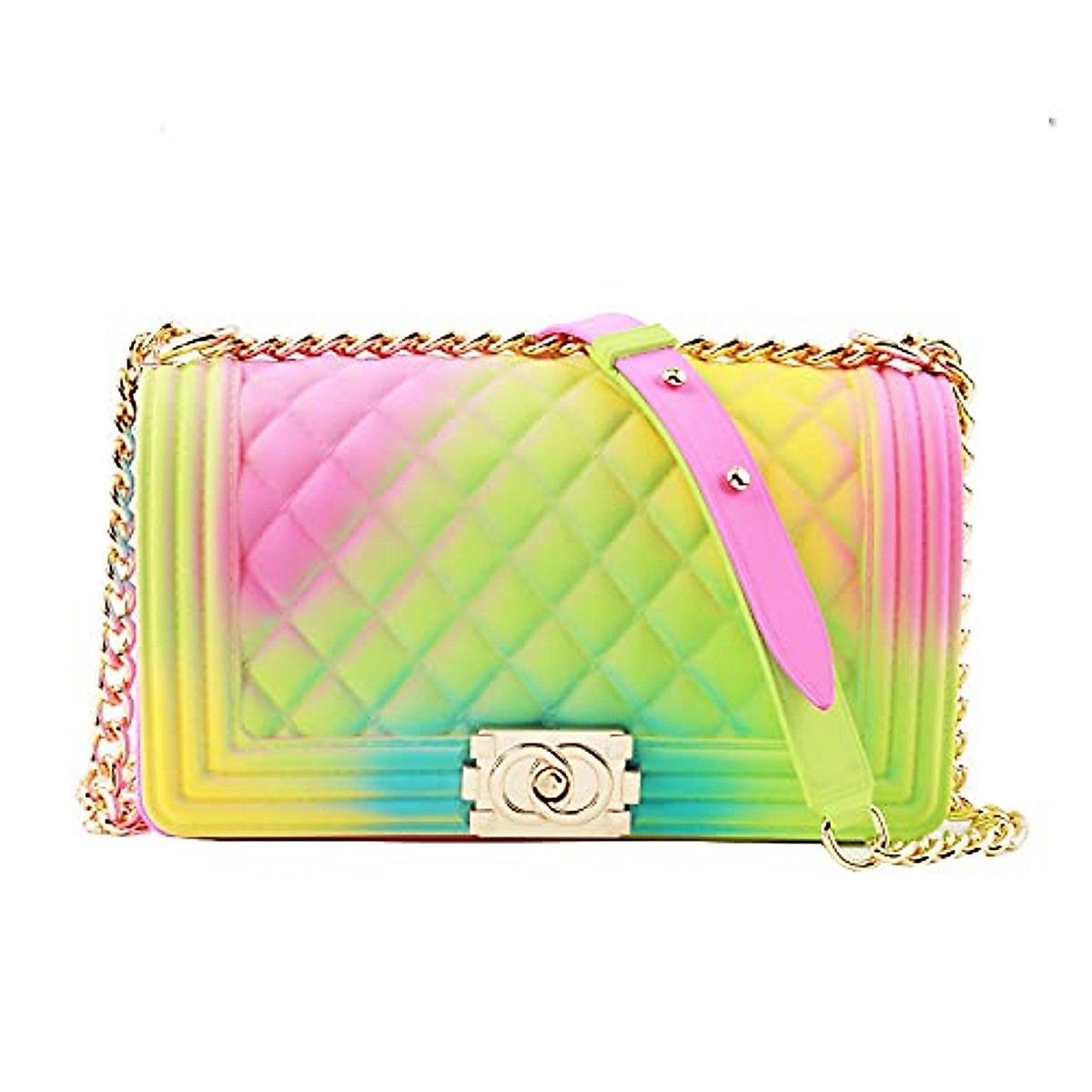 QIANJINGCQ Fashion rainbow design gradient women's bag frosted diamond chain simple color jelly bag large-capacity one-shoulder messenger bag wallet backpack, 25CMX9CMX15CM