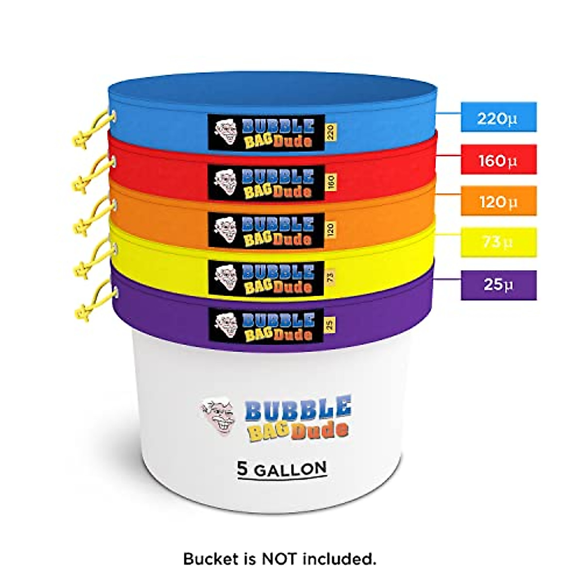 BUBBLEBAGDUDE Bubble Bags 5 Gallon 5 Bags Set - Herbal Ice Bubble Bag Essence Extractor Kit - Plant & Herb Extraction Bubble Bags with 10 x 10” Pressing Screen & Storage Bag (220 to 25-Micron Bags)
