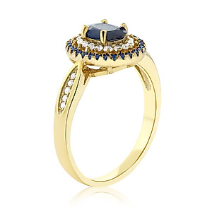 Gem Stone King 18K Yellow Gold Plated Silver 7X5MM Oval Gemstone Birthstone Double Halo Wedding Engagement Anniversary Promise Ring For Women | Available In Size 5, 6, 7, 8, 9