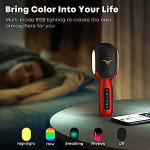 Wireless Bluetooth Karaoke Microphone, 5-in-1 Portable Handheld Mic Speaker with Dynamic RGB Lights, Mini Karaoke Machine for Car Travel Home Party, Music Recording, Duet Singing, Gift for Kids Adults