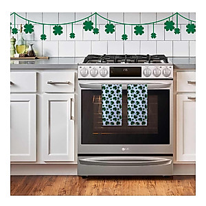 Ja'cor St Patricks Day Shamrocks Kitchen Towels Set of 2, White Green Shamrock Decor Accessories Irish Dish Linen Dishcloths Towel Decorations with 1Pc-Saint Patrick's Large Cookie Cutters