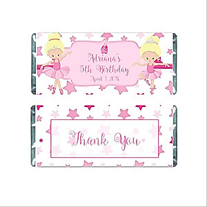 Ballet Personalized Candy Bar Wrappers for Girls Birthday Party Favors, Ballerina Wrappers for Hershey Bar Pack of 20
