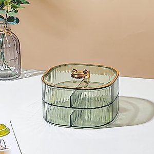 2/3 Tiers Snack Box Candy Dish with Cover, 2 Compartments Festive Wedding Candy Box, Dried Fruit Plate Snacks Storage Tray, Candy & Nut Serving Container for New Year Green Dual Layer