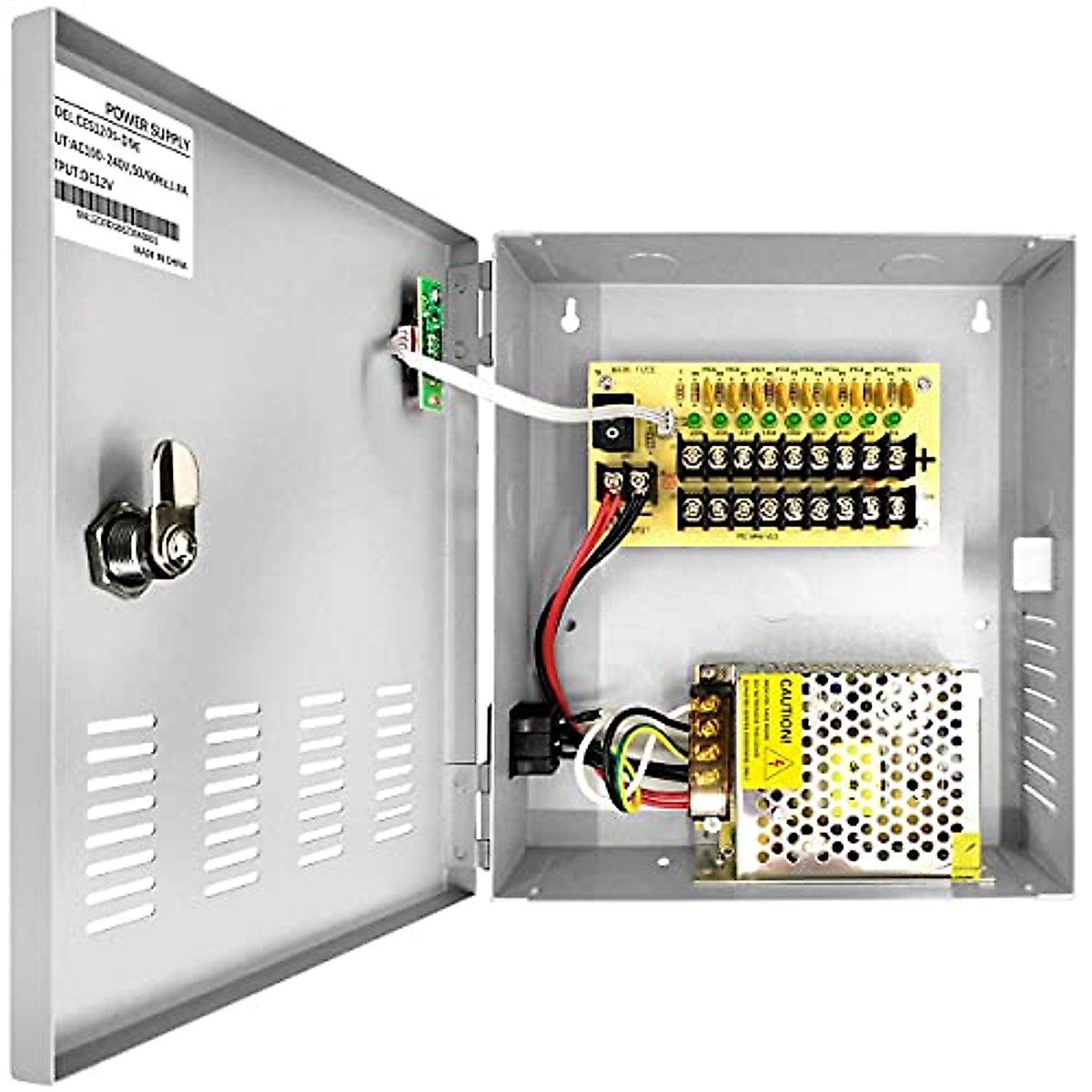 WEILAILIFE CCTV Power Supply Box, 9 Channel 12V 5A DC Distributed Power Supply Box, AC Plug Cord & Key Lock, Output AC to DC for Security Camera System, DVRs, IP Cameras, CCTV Cameras