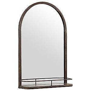 Amazon Brand – Stone & Beam Modern Round Arc Iron Hanging Wall Mirror With Shelf, 30 Inch Height, Dark Bronze