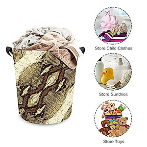 Snake Skin Stripe Pattern Foldable Laundry Basket Waterproof Hamper Storage Bin Bag with Handle 16.5"x 16.5"x 17"