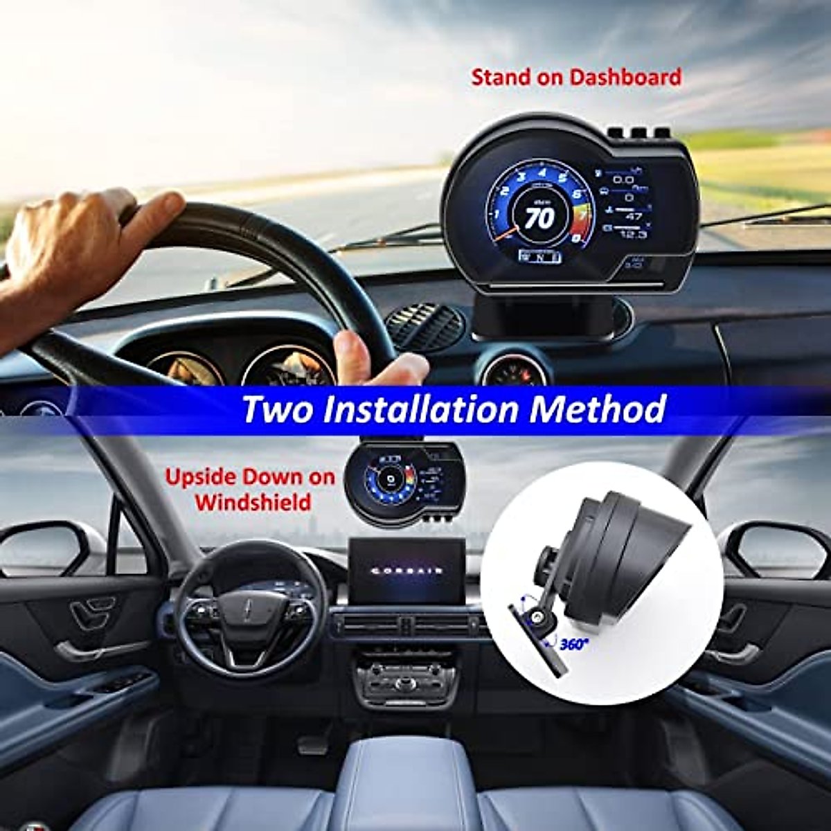 KAOLALI Car HUD Head Up Display, Car HUD Display for Digital OBD+GPS Dual System Smart Gauge Display MPH RPM Over Speeding Alarm for Most Cars After 2012