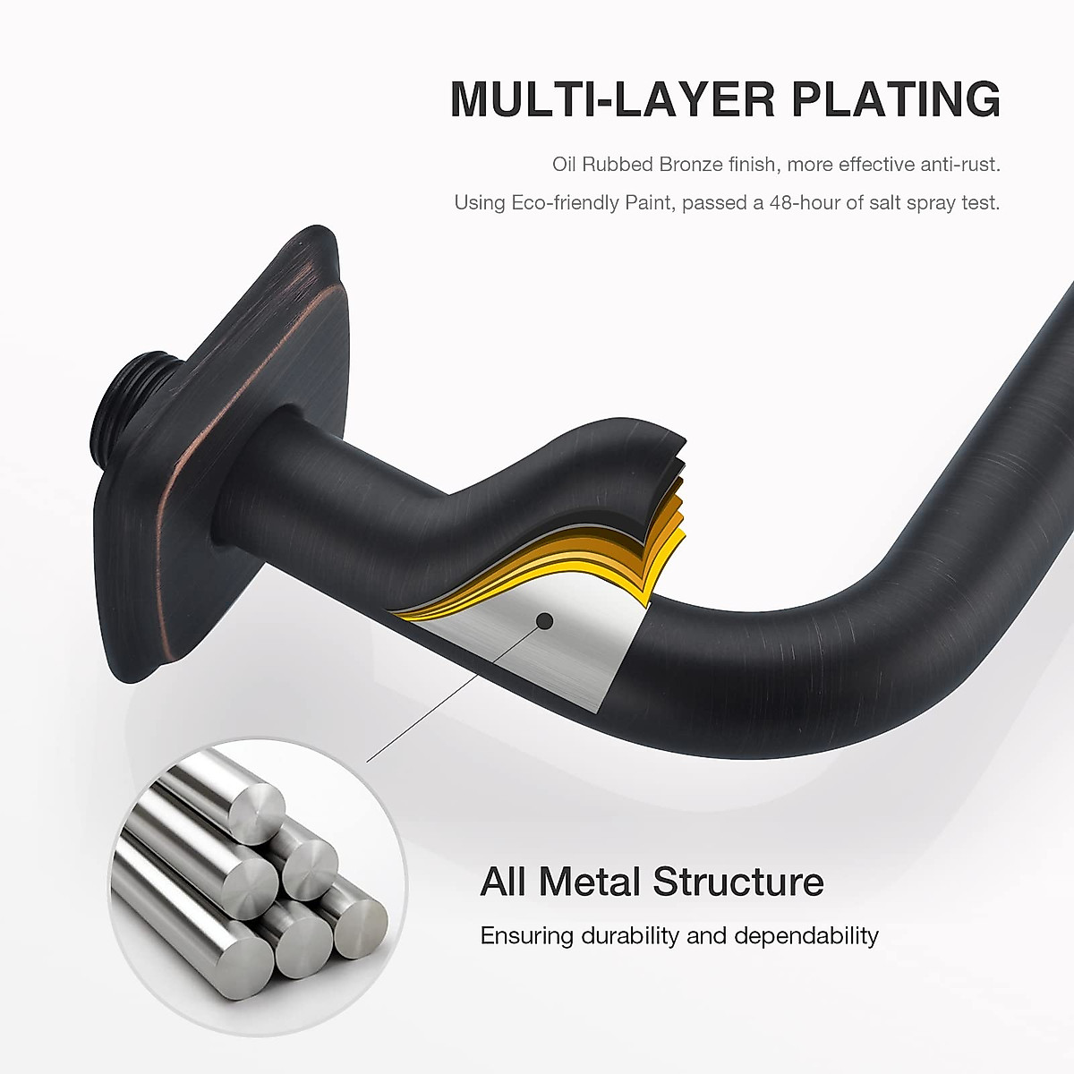 Angled Shower Arm with Flange S Shaped Rainfall Shower Head Riser Pipe, 12 Inch Stainless Steel Gooseneck Extender Arm with 9 Inch High Rise, Wall Mounted,Oil Rubbed Bronze