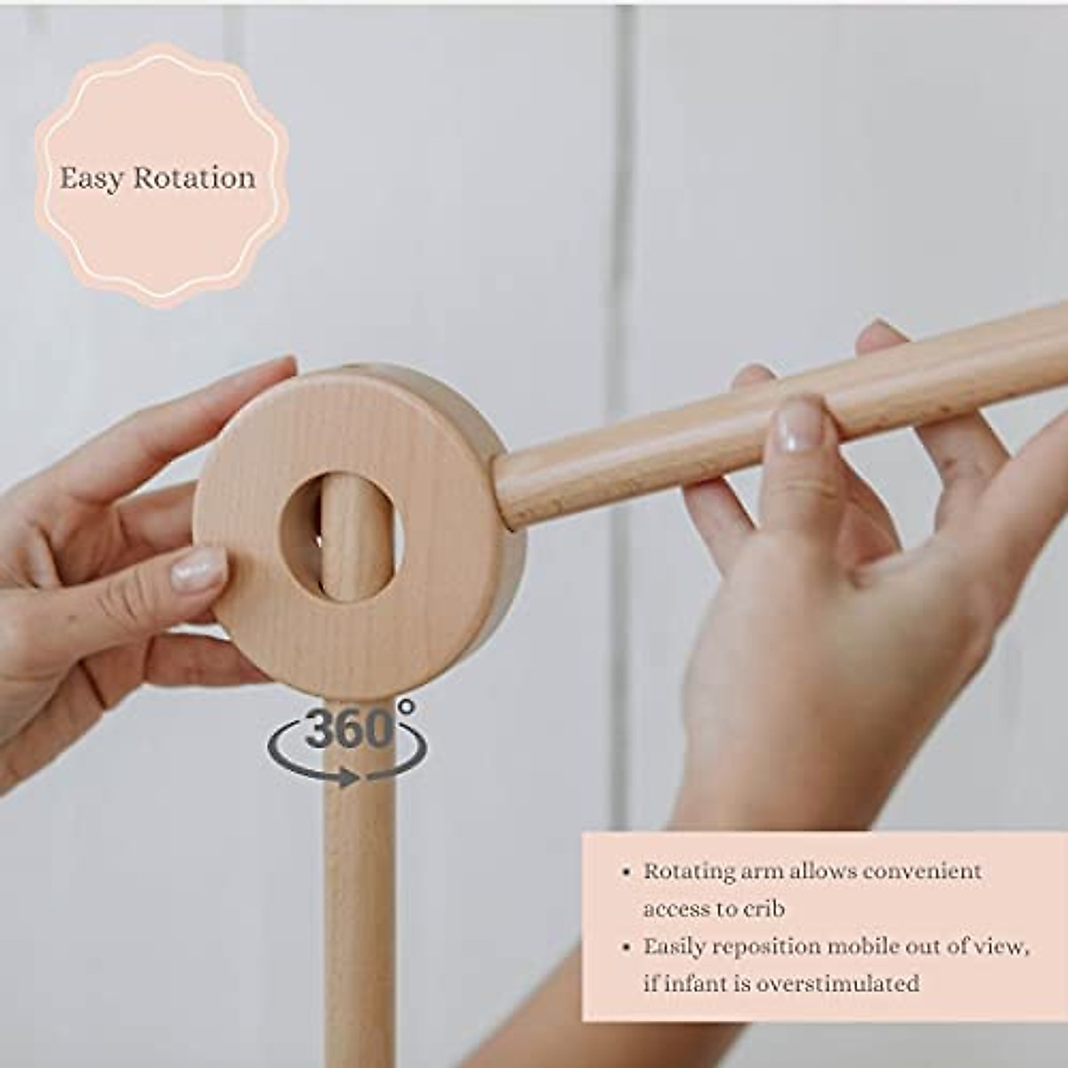 Sasa Wooden Crib Mobile Arm - Baby Mobile Holder for Crib (100% Beech Wood, 30 inch) with Strong Hold Anti Slip Attachment Clamp for Sturdy Mobile Hanger