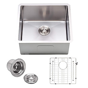 VADANIA 20-inch Kitchen Bar Sink, 20"x18"x10", Single Bowl, Undermount, 18 Gauge T304 Stainless Steel, Satin Finish, with Strainer & Bottom Grid, cUPC listed