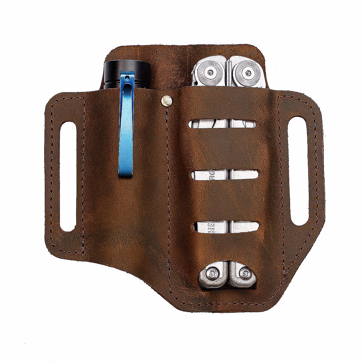 EASYANT EDC Handmade Leather Sheath Belt Loop Organizer Pouch for Flashlight/Tactical Pen
