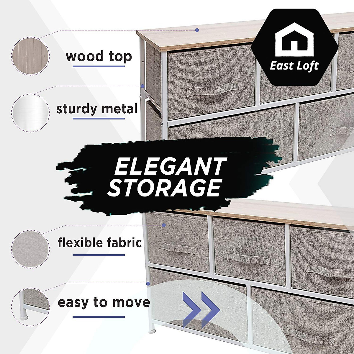 East Loft Extra Wide Dressers for Bedroom Cheap Closet Dresser for Nursery - Storage Dresser with 5 Fabric Drawers - Easy Assembly Small Dresser for Closet Kids Clothes Organizer (Beige)