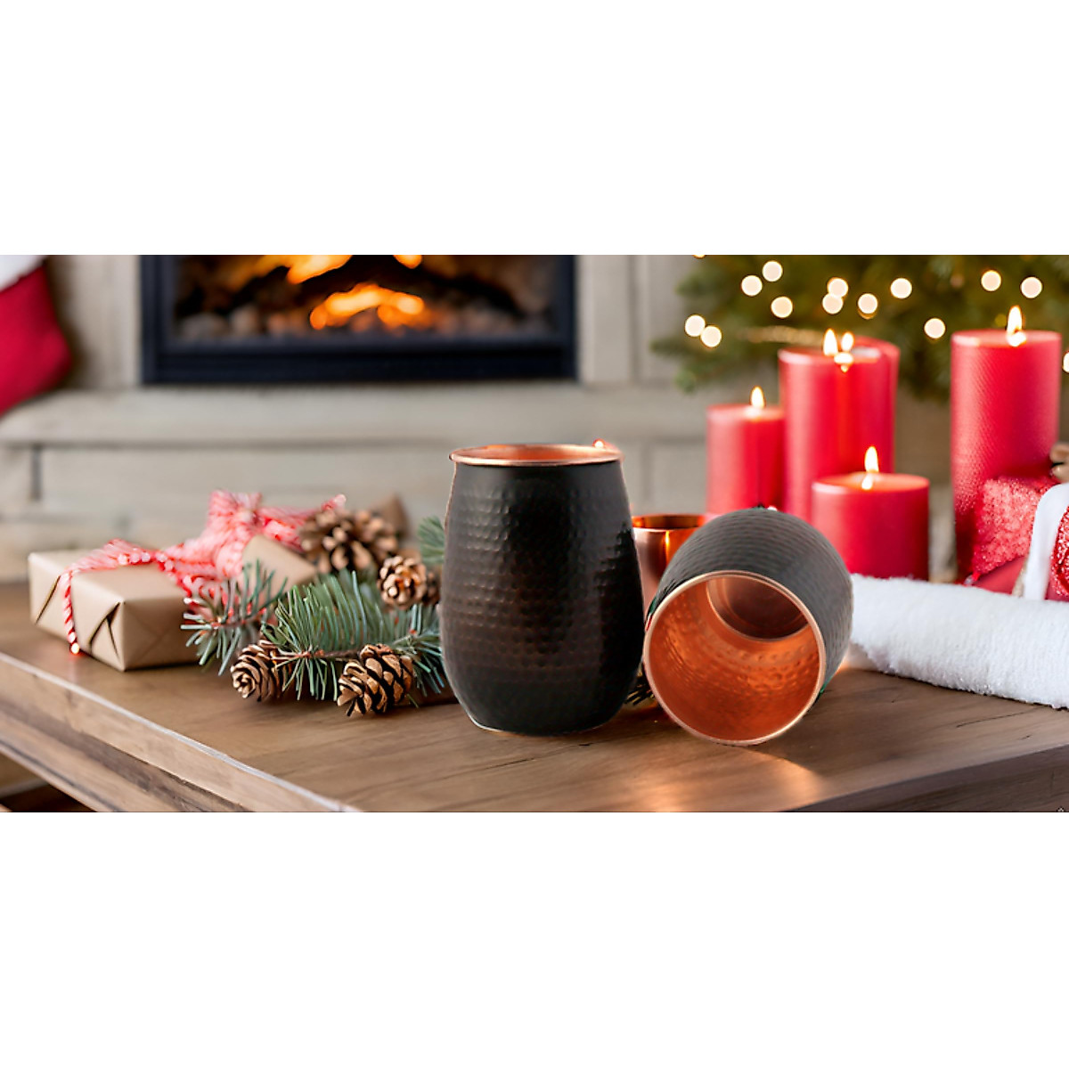 Staglife 20 Oz Black Matte Moscow Mule Pure Copper Tumbler Cups for Drinking Water, Genuine Copper Mugs for Moscow Mules, Hammered Real Solid Pure Copper Mug Cup, Gifts Set of 2, Large