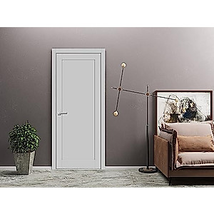 Solid French Door 36 x 80 inches | Quadro 4111 Matte Grey | Single Regular Panel Frame Trims Handle | Bathroom Bedroom Sturdy Doors