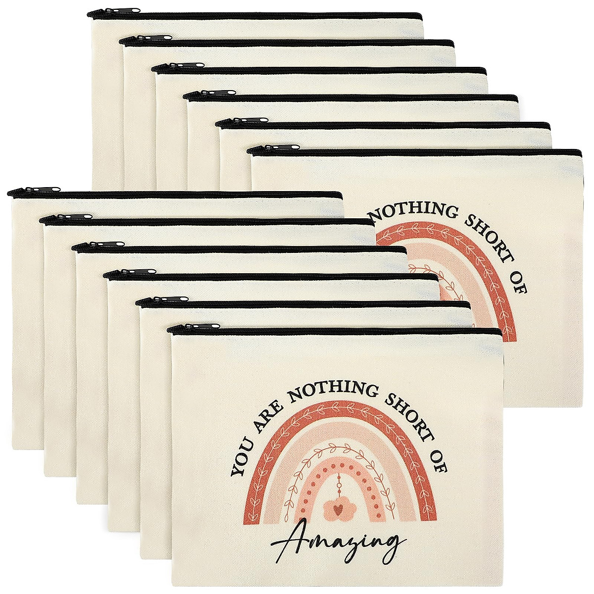 Coume 12 Pieces Thank You Gift Makeup Bags Inspirational Gifts for Social Worker Nurse Women Appreciation Gift for Colleague Coworkers Teacher Volunteer Cosmetic Bags for Birthday(Delicate Pattern)