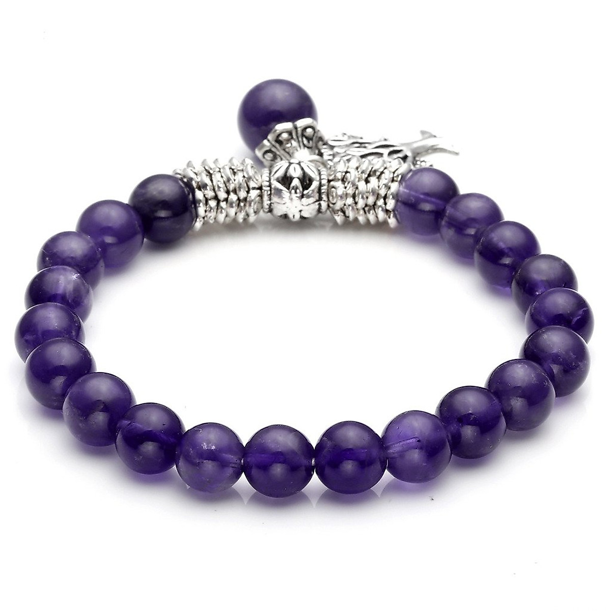 Jovivi 8MM Purple Amethyst Natural Gemstone Healing Crystals Point Life Tree Lucky Charm Stretch Bracelet