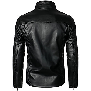 HOOD CREW Mens Faux Leather Jacket Lightweight Fashion Motorcycle Leather Jackets Coat Black 3XL