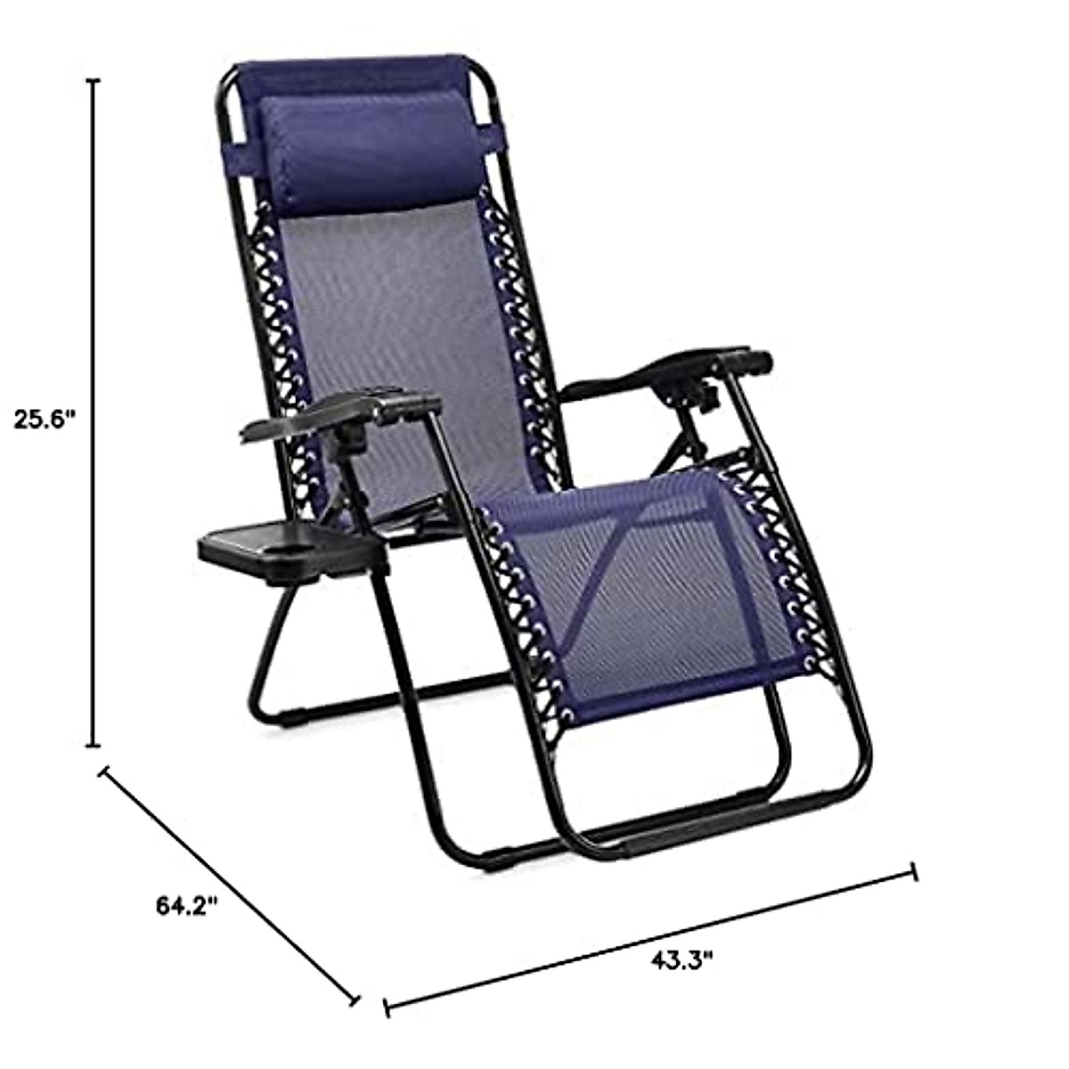 Amazon Basics Textilene Outdoor Adjustable Zero Gravity Folding Reclining Lounge Chair with Side table and Pillow - Pack of 2, Blue
