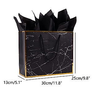 ysmile Marble Black 12" Premium Gift Bag with Tissue Paper for Men Birthday Father Day
