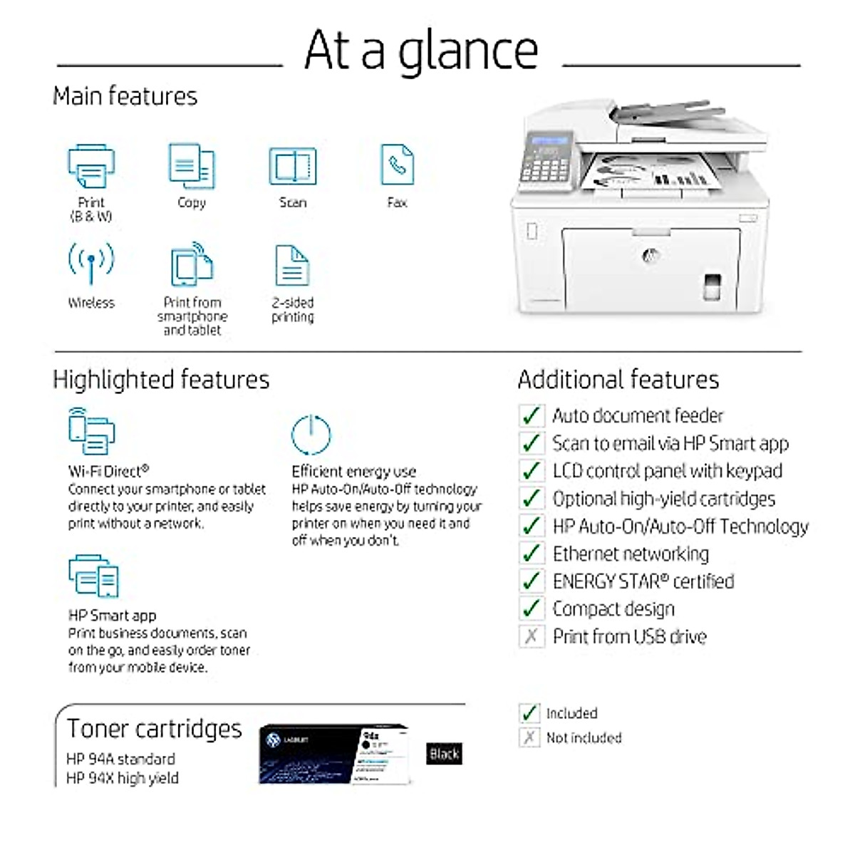 HP Laserjet Pro M148fdw All-in-One Wireless Monochrome Laser Printer, Fax, Mobile & Auto Two-Sided Printing, Works with Alexa (4PA42A)