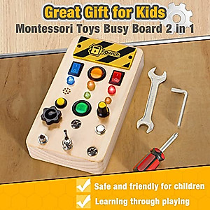 Pussan Busy Board, Montessori Toy for 3 Year Old Boy Birthday Gift, Sensory LED Lights and Tools Toy Montessori Busy Board Games, Toddlers Toys Gifts for 3+ Year Old Boys and Girls
