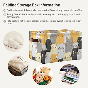 Cartoon Cats Storage Basket Bins Decorative Toy Organizer Bins Laundry Hamper Baskets with Handles for Bedroom Office Clothes Pet Nursery Living Room,2 pcs