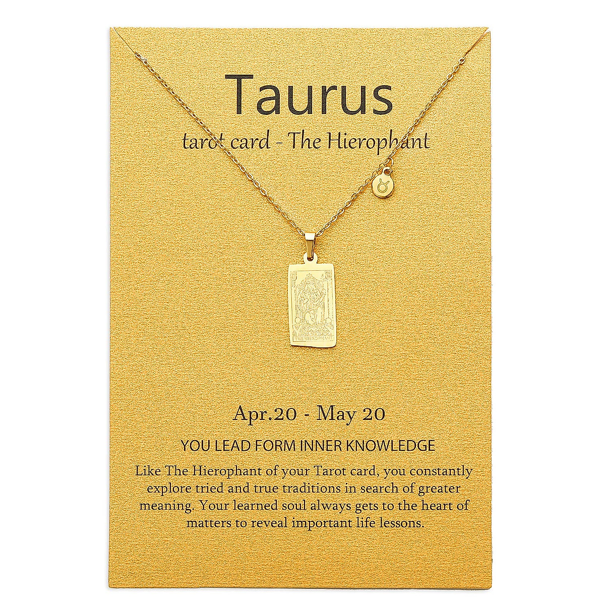 TGOLM 14k Gold Plated Taurus Necklace Hierophant Tarot Card Constellation Jewelry Birthday Gift for Women