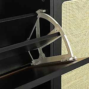 FOKWE Natural Rattan Shoe Cabinet, Shoe Cabinet with 3 Flip Drawers and Storage Shelves, Modern 3-Tier Shoe Rack Storage Cabinet for Entryway, Hallway, Bedroom(Black)