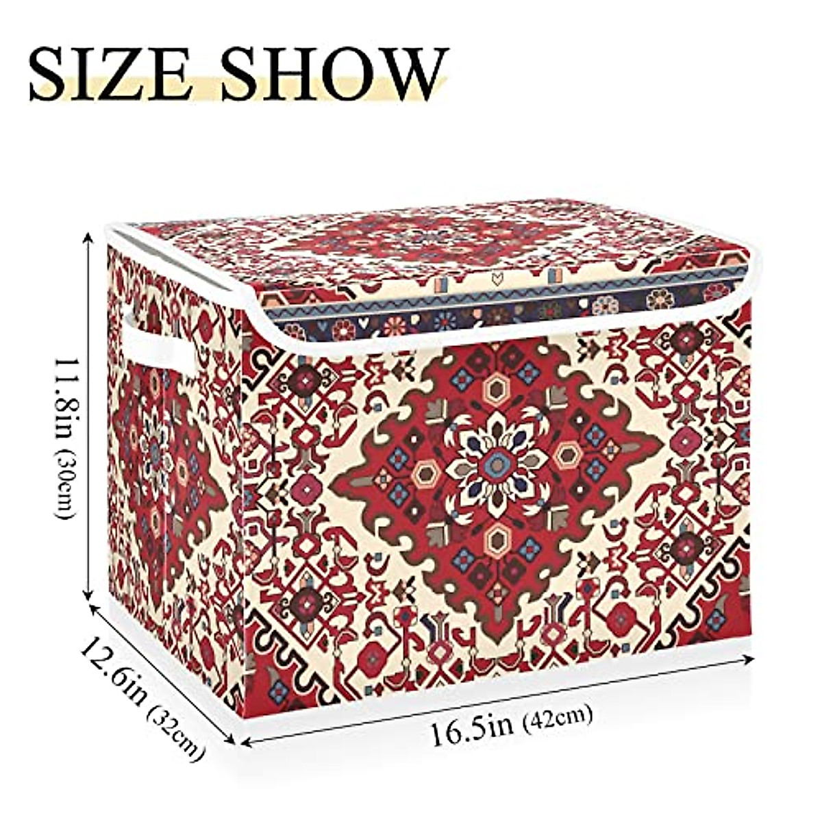 linqin Clothes Storage Box with Handle for Shelves Persian Carpet Tribal Pattern Storage Containers Large Photo Chests