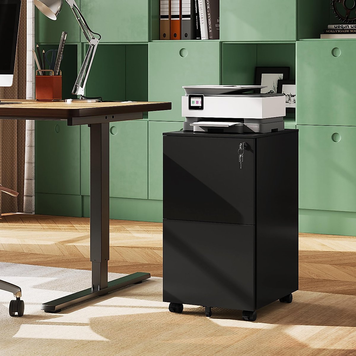 DEVAISE 2-Drawer Rolling File Cabinet with Lock, Metal Filing Cabinet for Home Office, Fully Assembled Under Desk Cabinet, Black